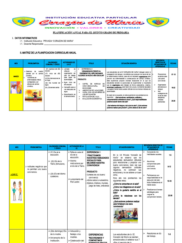 Planificacion Curricular Anual Quinto Grado | PDF | Navidad | Alimentos