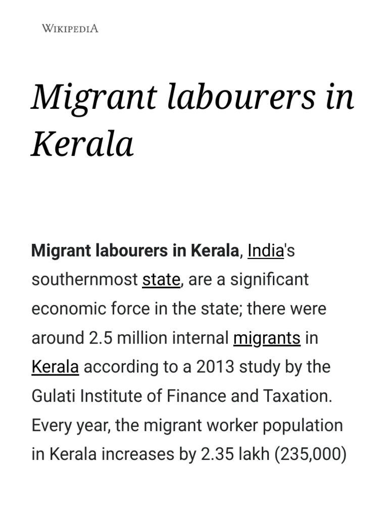 Migrant Labourers in Kerala - Wikipedia | PDF | Cost Of Living | Employment