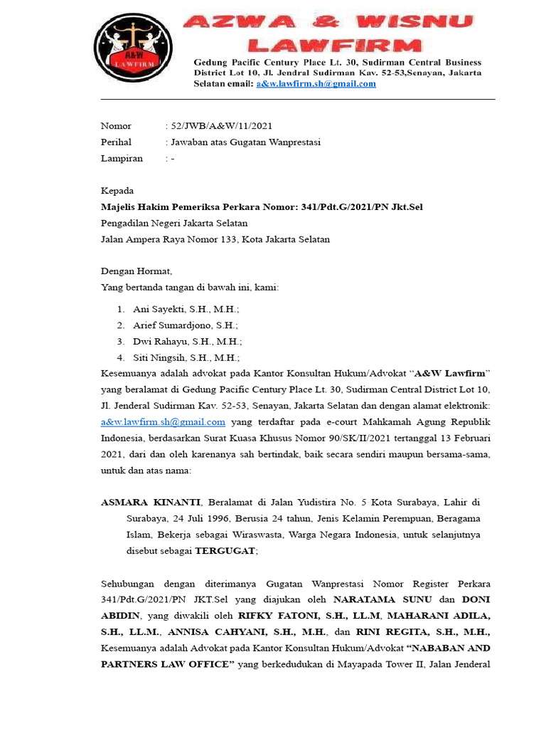 Perdata - Surat Jawaban Tergugat | PDF