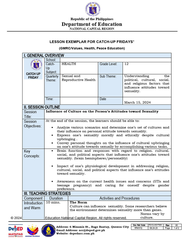 GRADE - 12 - MARCH - 15 - CLMD F069 Lesson Exemplars For Catch Up ...