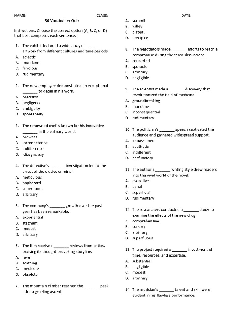 B2 Vocabulary Quiz with Answers | PDF | Emotions | Feeling