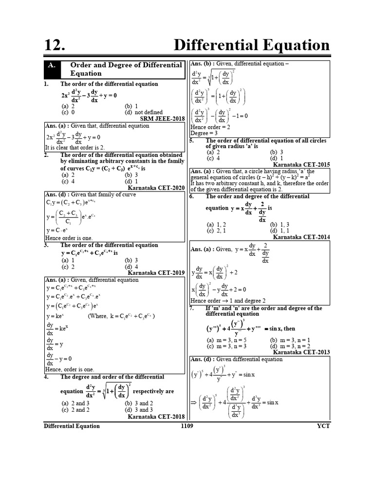 YCT IIT JEE Differential Equation | PDF | Equations | Elementary ...