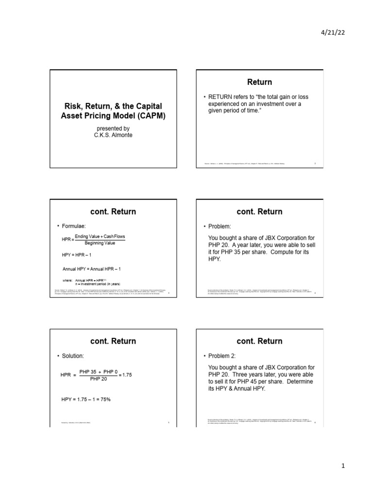 Risk, Return, & CAPM - Online (Updated 2) (Student Handouts) | PDF ...