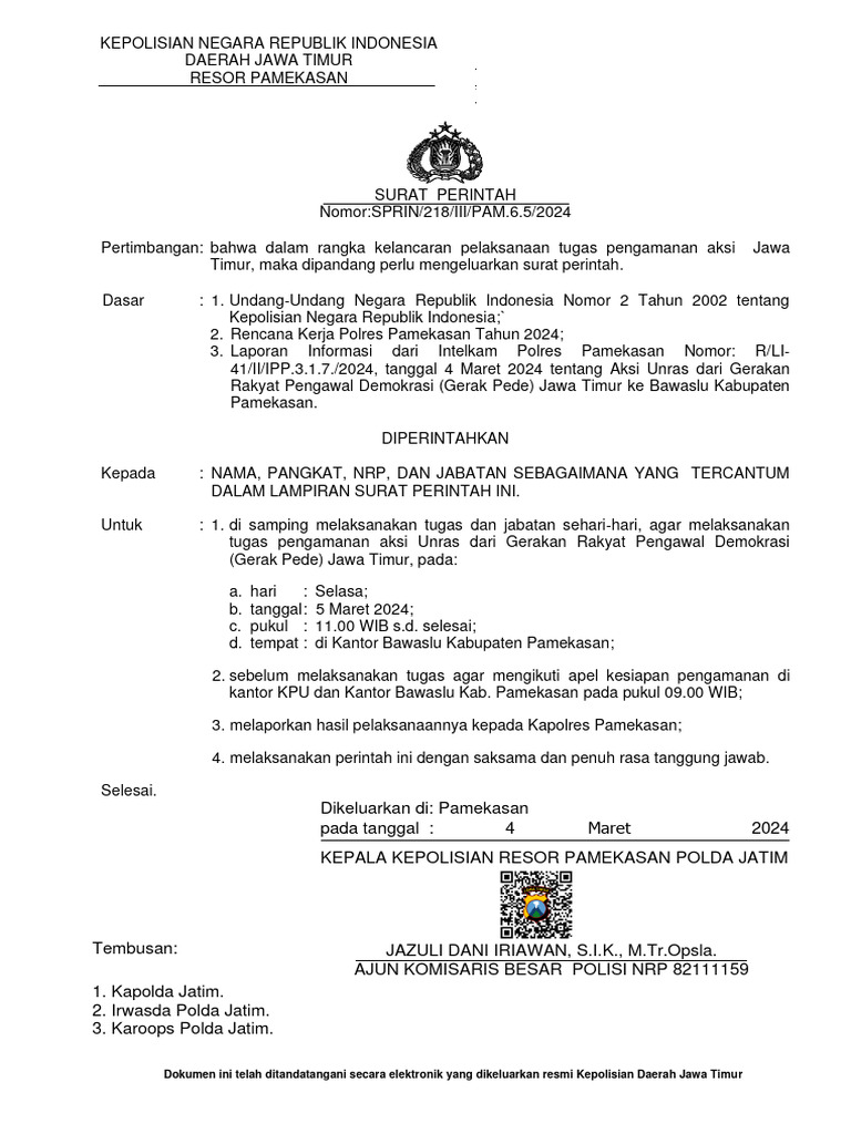 Surat Perintah Pengamanan Unras | PDF
