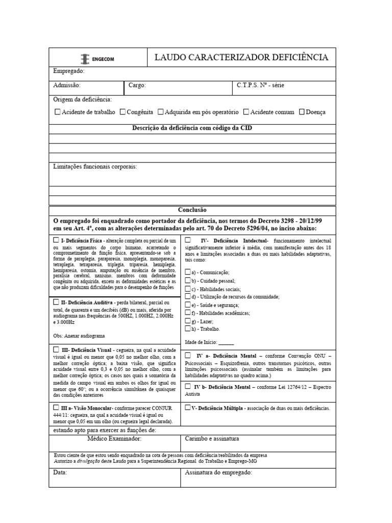 LAUDO_CARACTERIZADOR_DEFICIENCIA | PDF | Deficiência visual | Sentidos