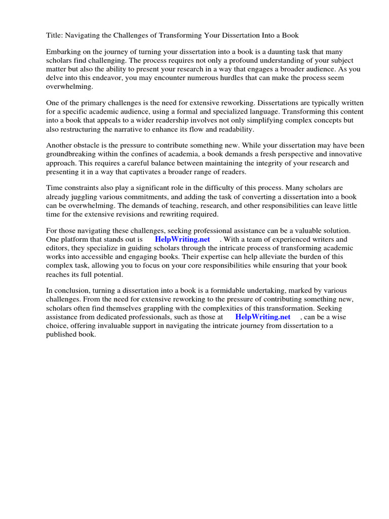 Dissertation Into A Book | PDF | Thesis | Books