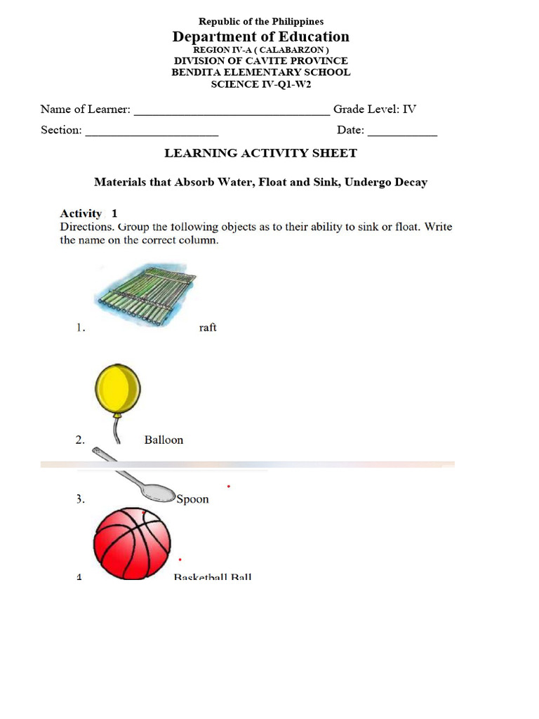 Act-Sheet-Science-4-Quarter-1 | PDF | Waste | Liquids