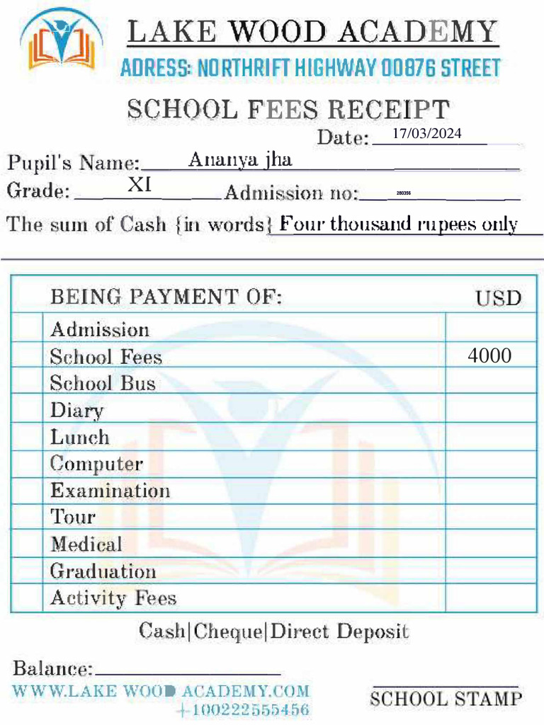 School Fees Receipt Design Template Fb6982bbbdcff9a09c676907903a2c51 ...