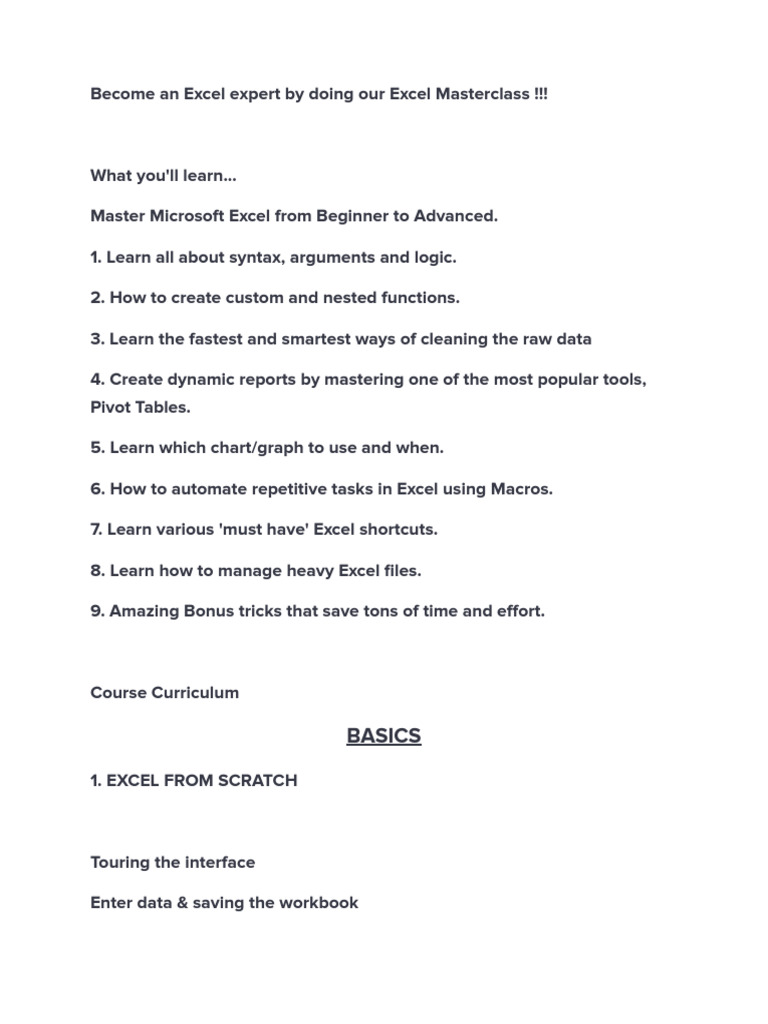 Excel Course Description 2 3 | PDF | Microsoft Excel | Computing