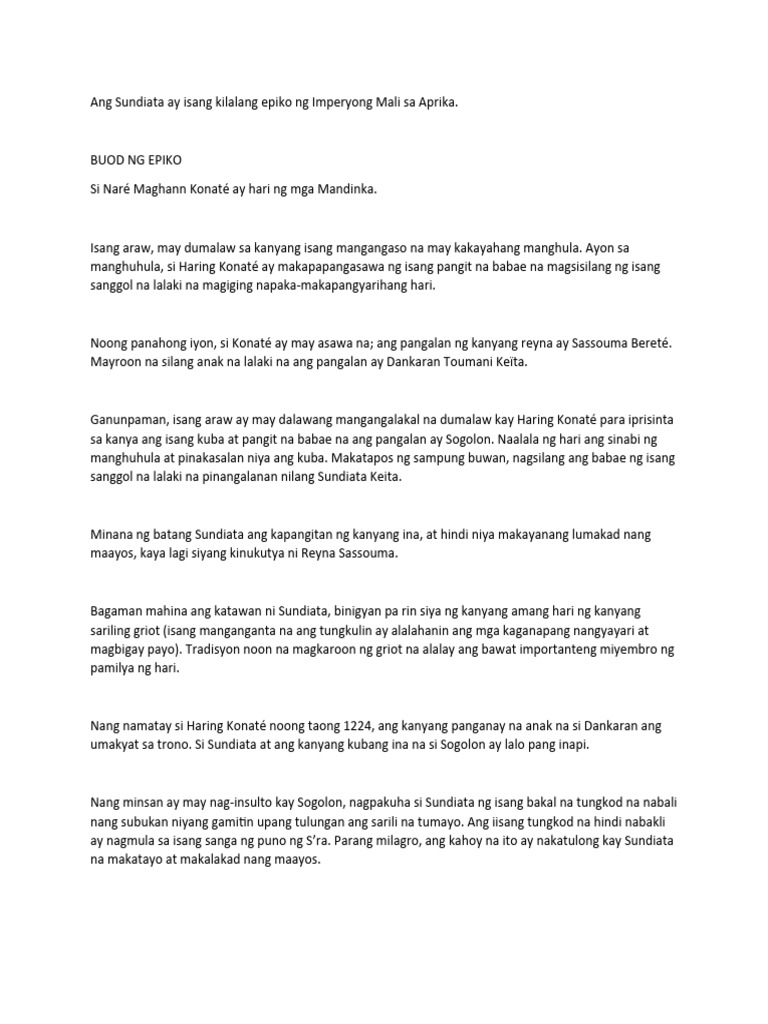 Buod NG Epikong Sundiata | PDF