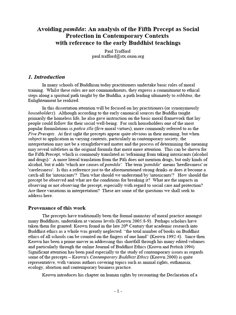 Avoiding Pamada An Analysis of The Fifth | PDF | Noble Eightfold Path | Buddhist Texts