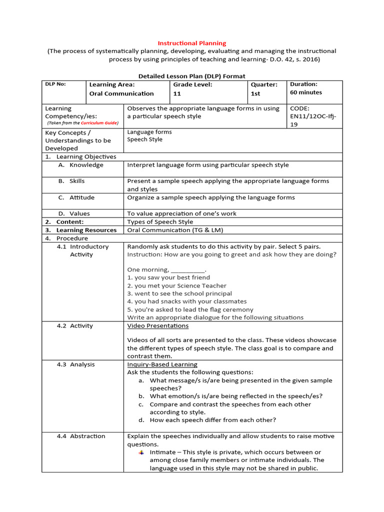 DLP Oral Comm LC19 | PDF | Learning | Lesson Plan