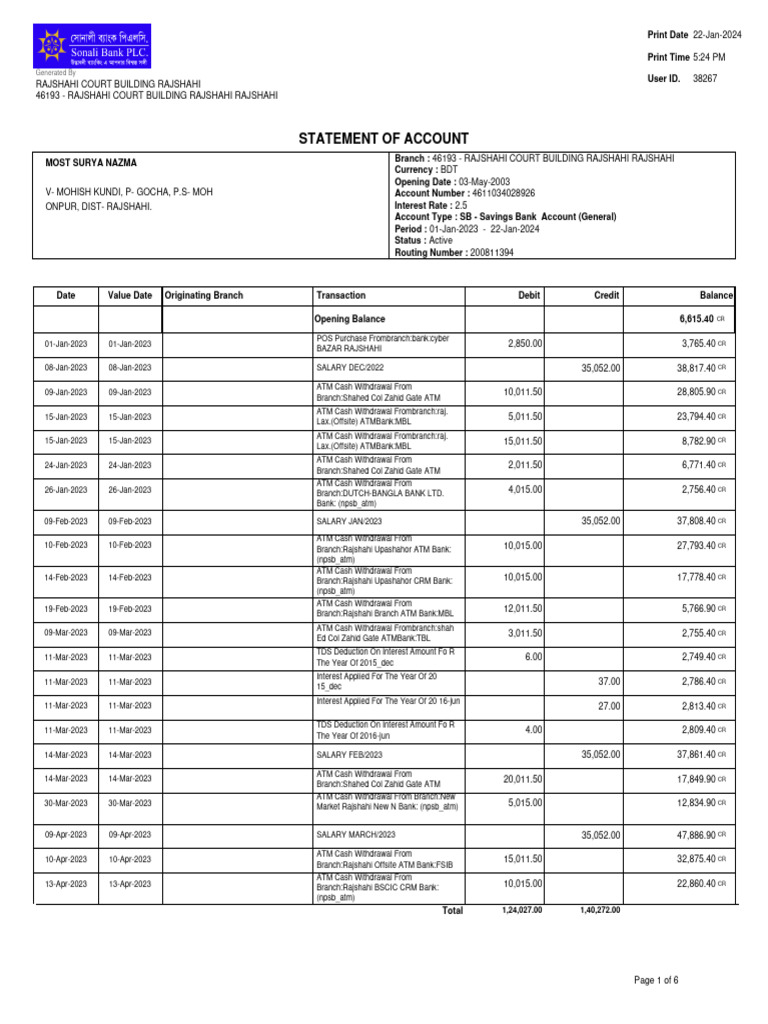 Statement Surya | PDF | Automated Teller Machine | Cash