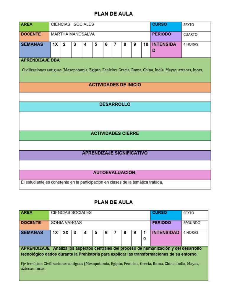 Plan Aula 2P Sexto | PDF | Salón de clases | Maestros