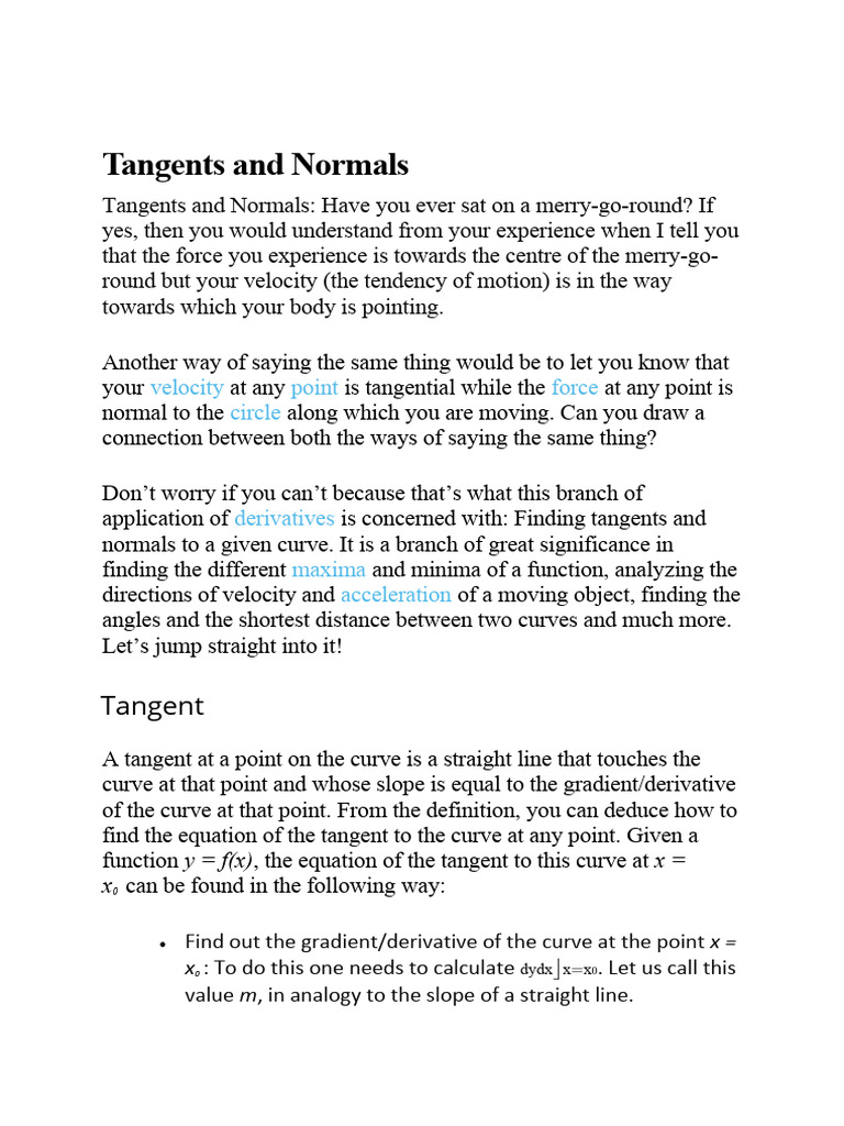 Tangent and Normal Microproject | Download Free PDF | Tangent | Slope