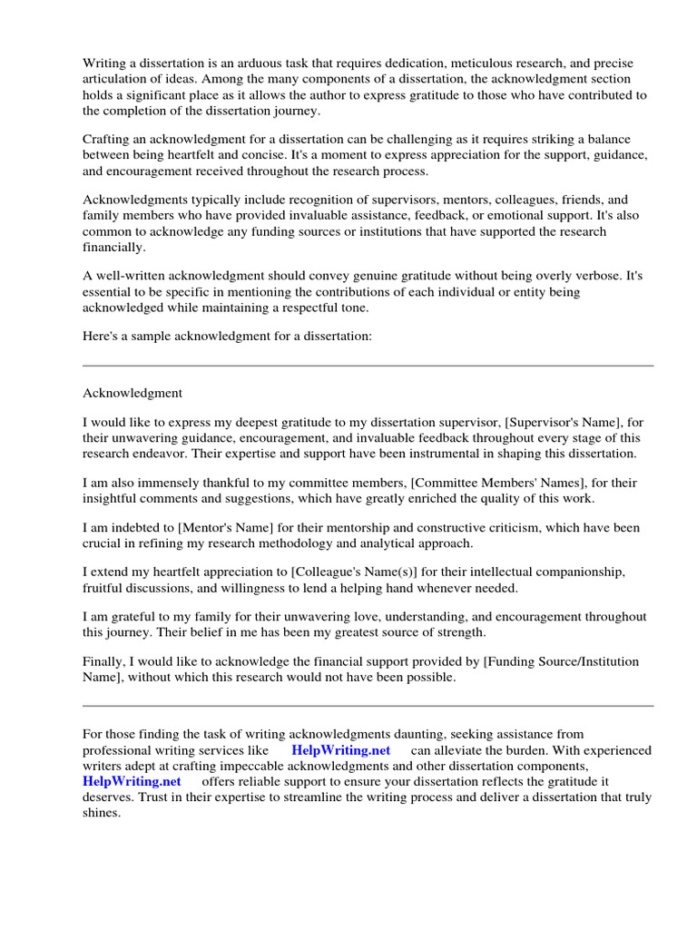 How To Write Acknowledgement For Dissertation Sample | Download Free ...
