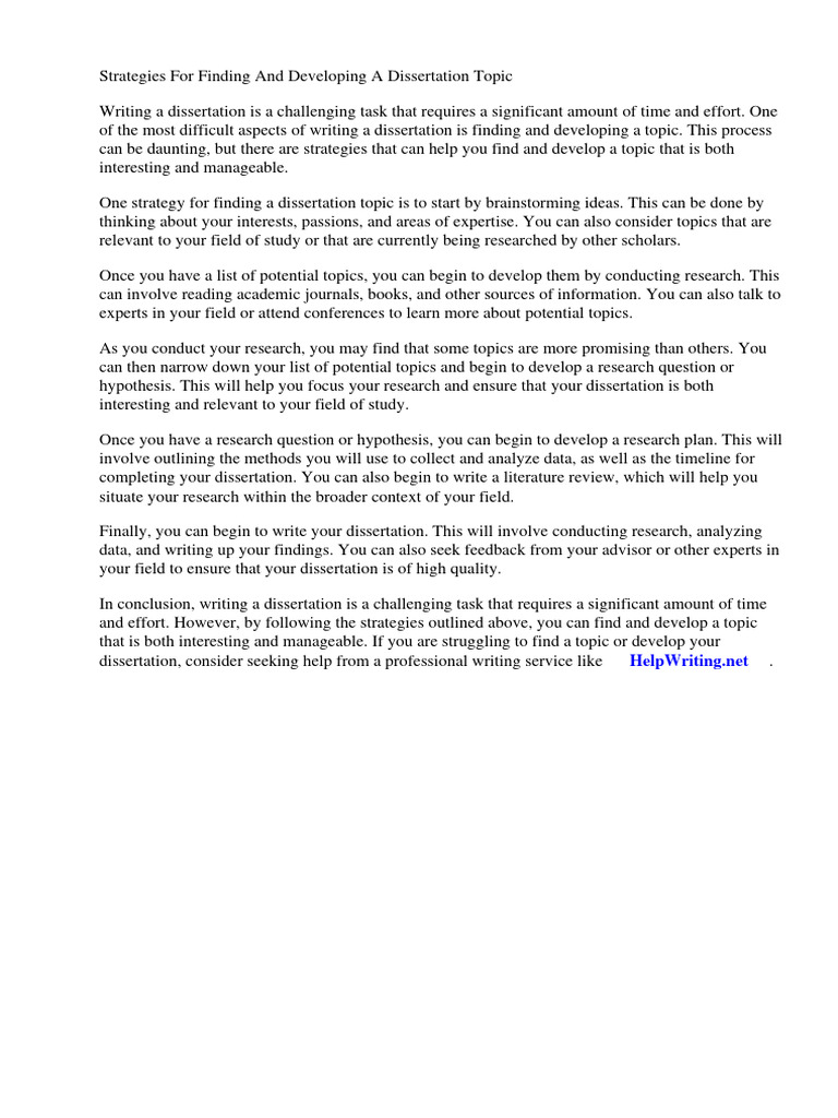 Strategies For Finding And Developing A Dissertation Topic Pdf