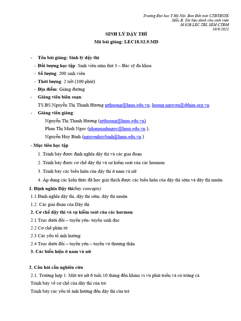 S2.9.LEC18 Sinh lý dậy thì - .2B | PDF