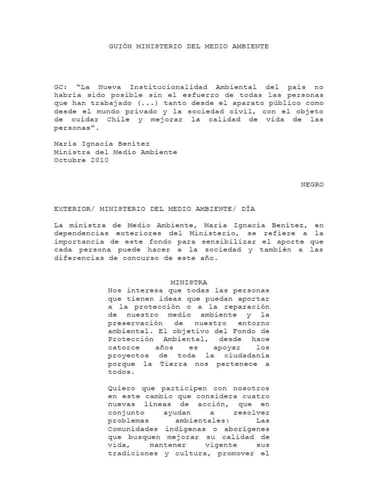GUIÓN MINISTERIO DEL MEDIO AMBIENTE GUION DEFINITIVO VERSION 2.0 | PDF ...