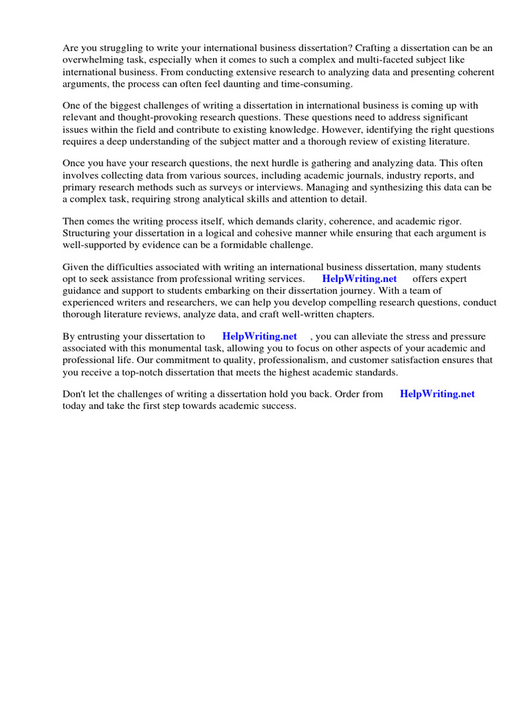 International Business Dissertation Questions | PDF | Thesis | Advertising
