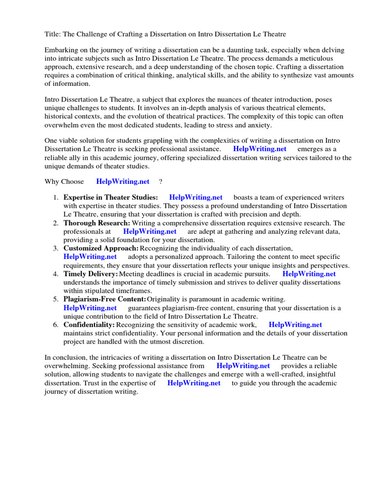 Intro Dissertation Le Theatre | PDF | Thesis | Critical Thinking