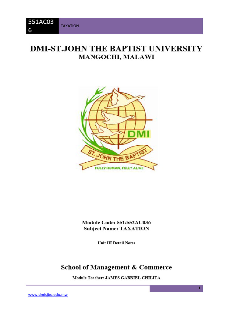 551 MG 74 Taxation Unit 3 | PDF | Taxes | Tax Deduction