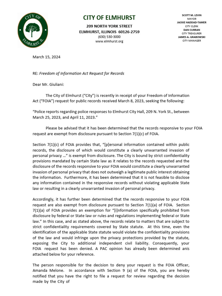 Elmhurst Keeps Disorderly Conduct Report Secret | PDF | Freedom Of ...
