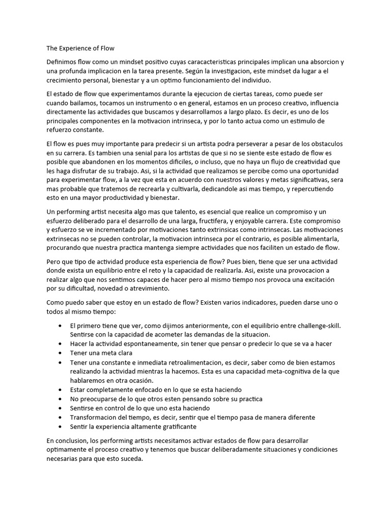 La importancia del flow en artistas | PDF | Ciencias del comportamiento ...