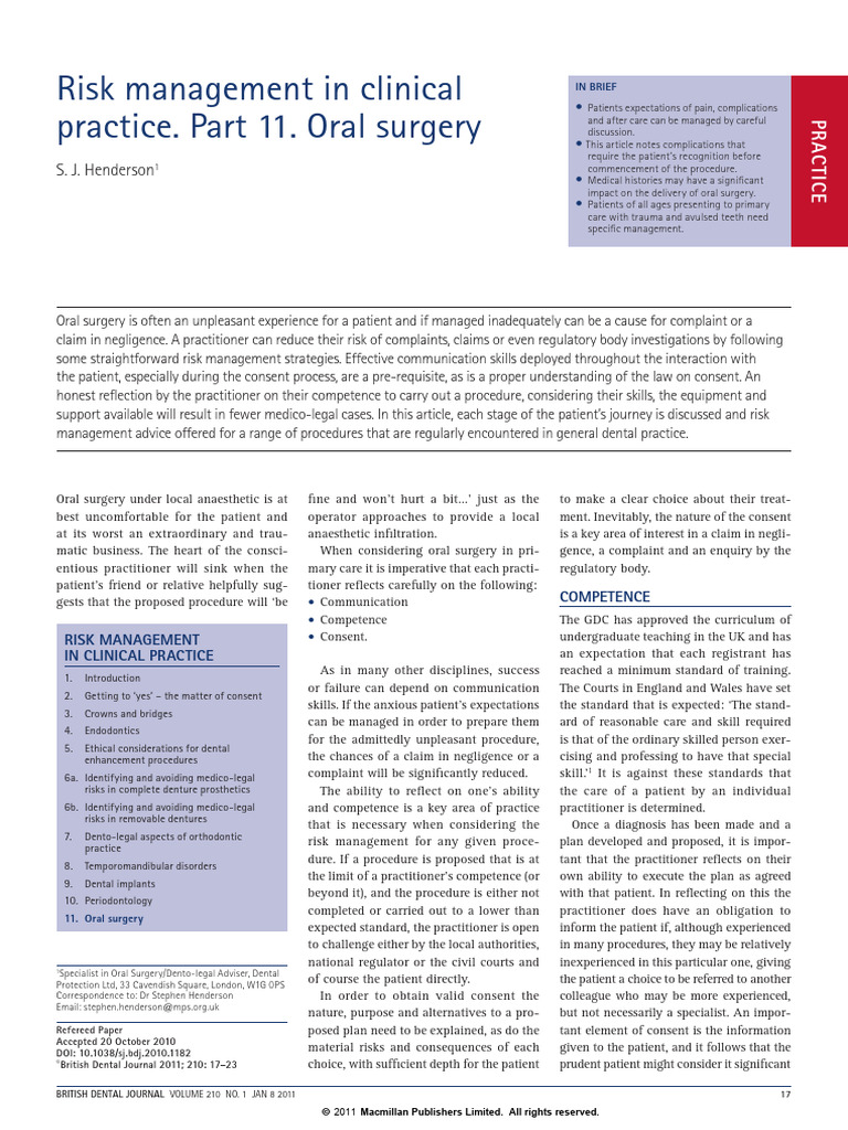 Risk Management in Oral Surgery | PDF | Surgery | Medicine