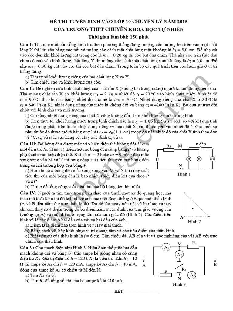 De Dap An Thang Diem Ly 2015 | PDF