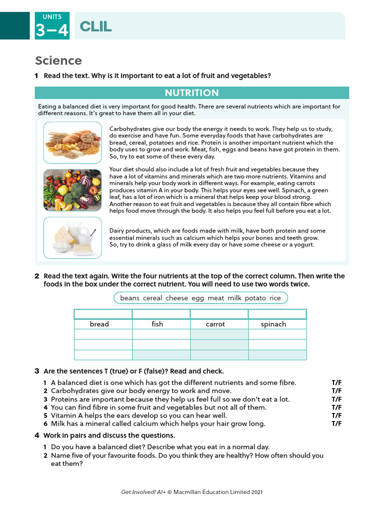 Gi A1plus Clil U3 4 | PDF | Foods | Diet (Nutrition)