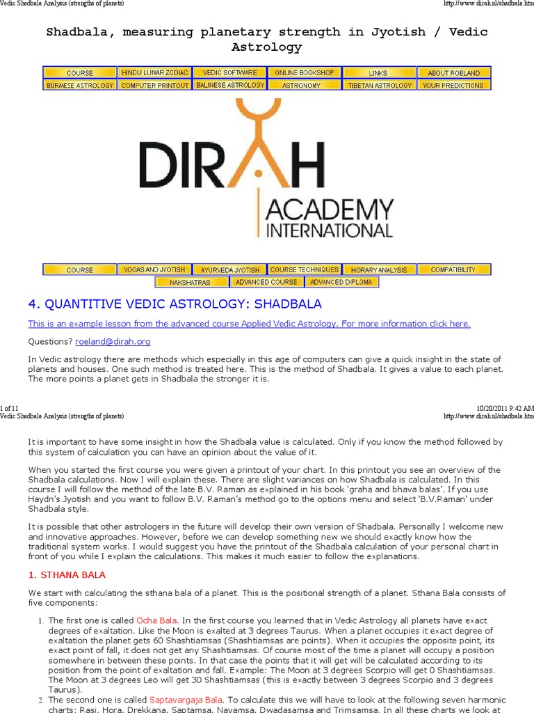 Vedic Shadbala Analysis (Strengths of Planets) | PDF | Planets | Hindu ...