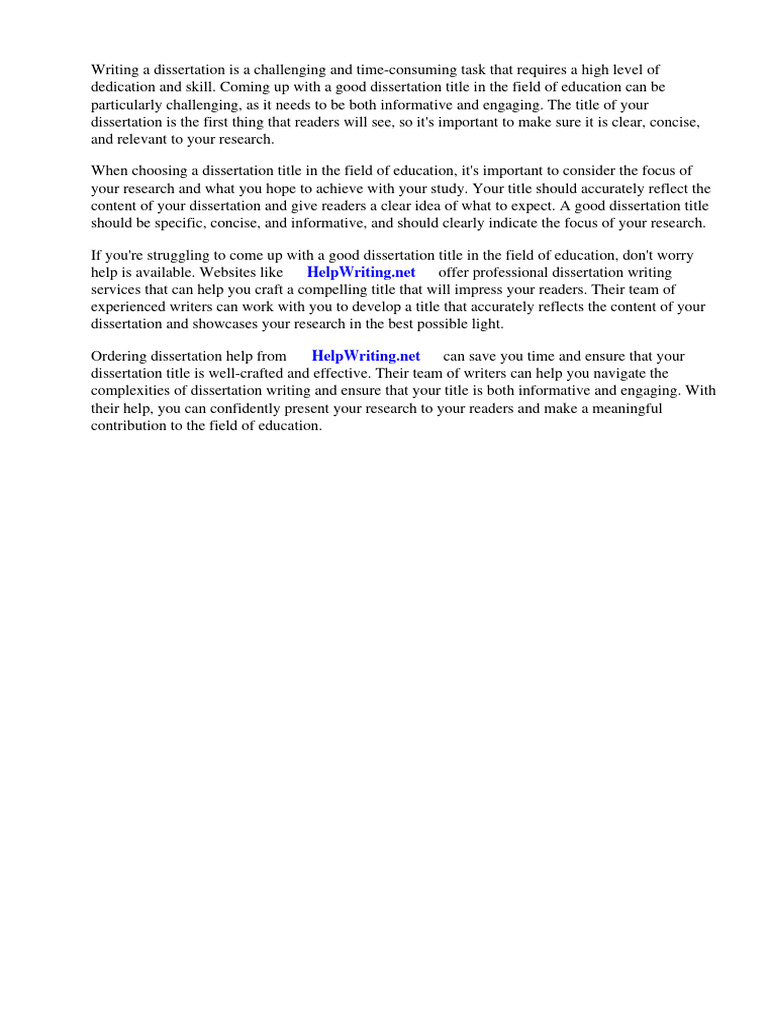 Good Dissertation Titles Education | PDF | Thesis | Apa Style