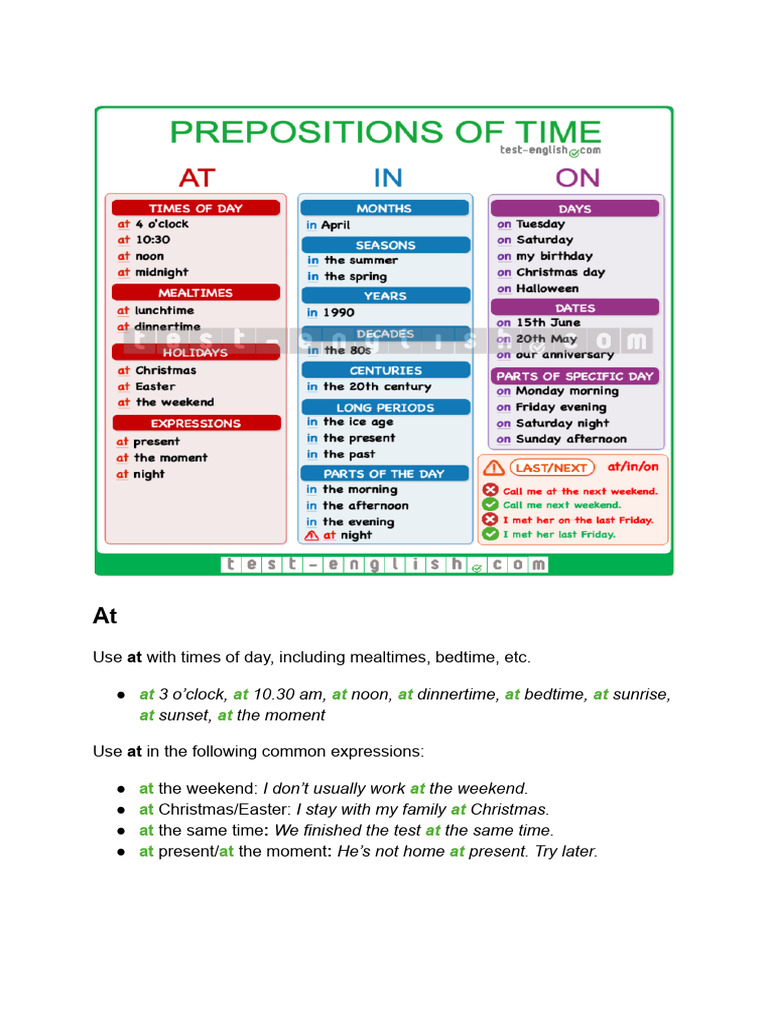 A1 Prepositions of Time | PDF