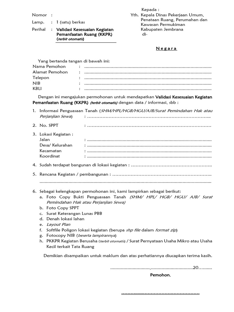 Form Validasi KKPR | PDF