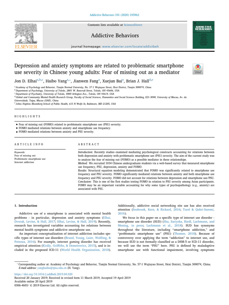 Depression and Anxiety Symptoms Are Related To Problematic Smartphone ...