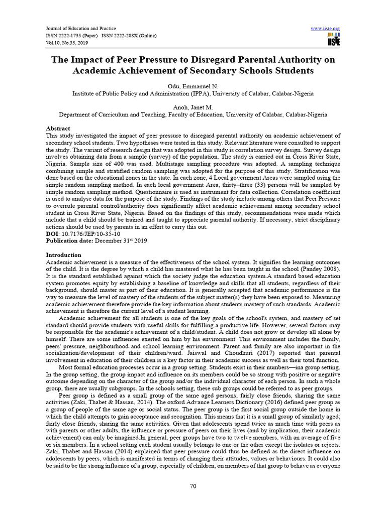 05 The Impact of Peer Pressure To Disregard | PDF | Adolescence | Sampling (Statistics)