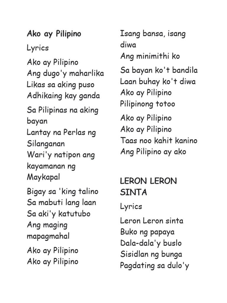 Ako Ay Pilipino Lyrcis | PDF