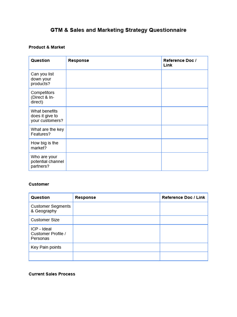 GTM & Sales and Marketing Strategy Questionnaire | PDF