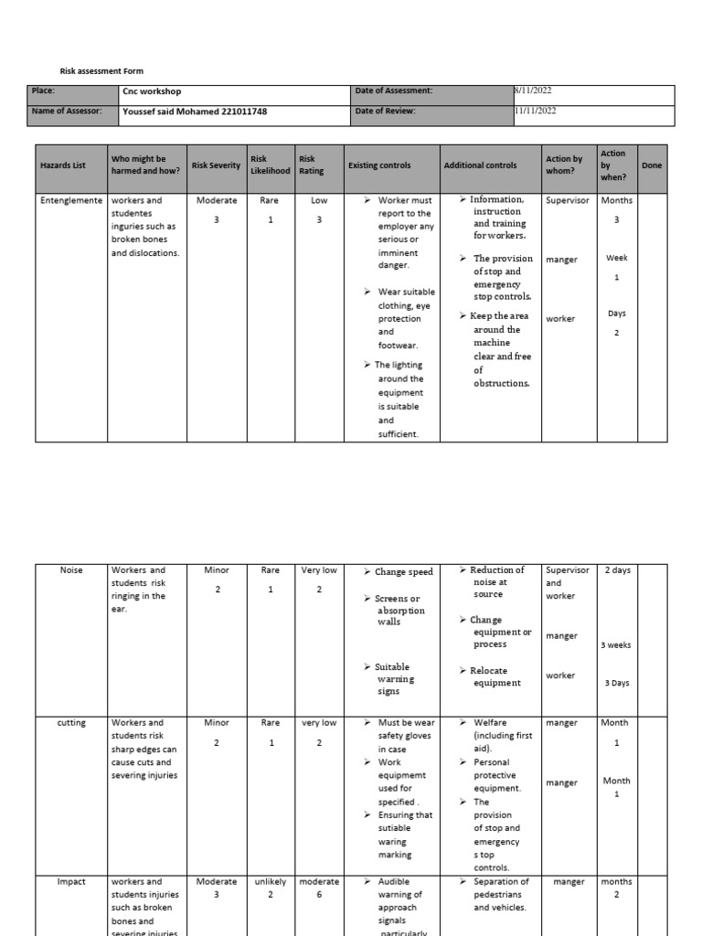 Risk Assessment Form | PDF | Risk | Safety