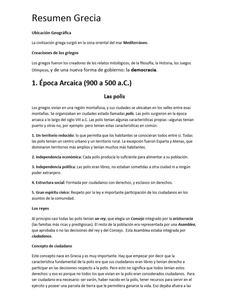 Resumen Grecia 1 | PDF | Esparta | Guerras Greco Persas