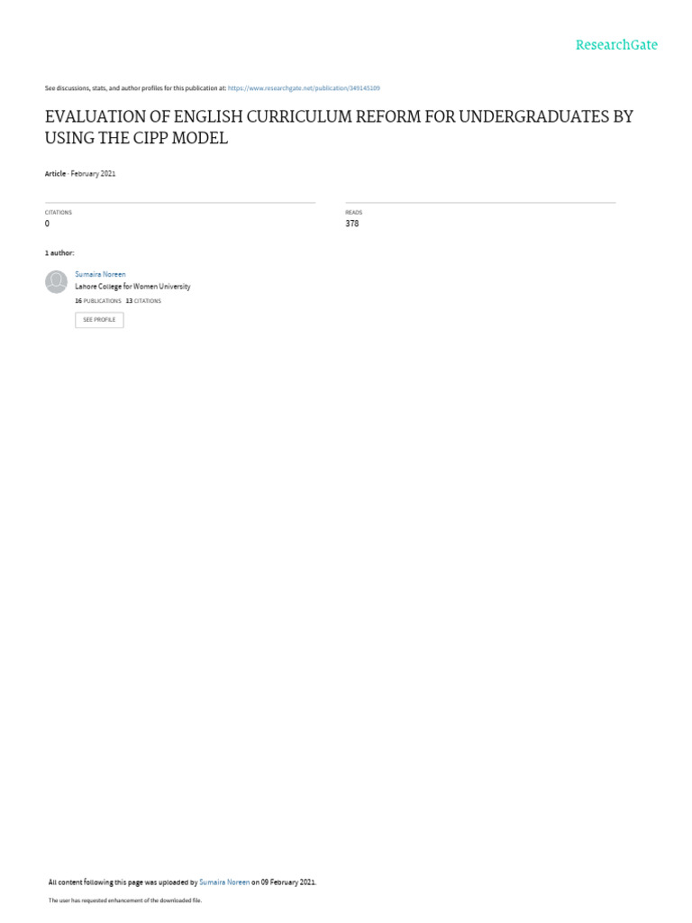 Evaluation of English Curriculum Reform | PDF | Curriculum | Evaluation