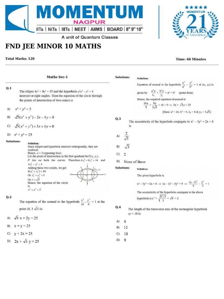 FND Jee Minor 10 Maths Solutions | PDF | Teaching Methods & Materials