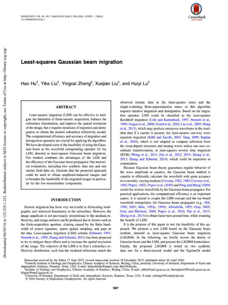 Least Square Gaussian Beam Migration | PDF