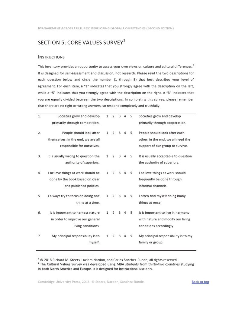 Core Values Survey | PDF | Decision Making | Social Psychology