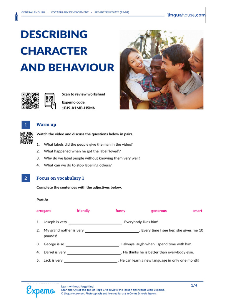 Describing Character and Behaviour British English Teacher | PDF ...