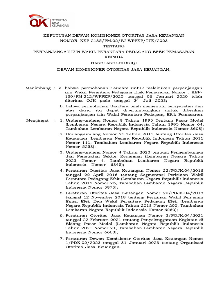 Perpanjangan Izin WPPEP Hasbi Ashshiddiqi | PDF | Pengelolaan Keuangan ...