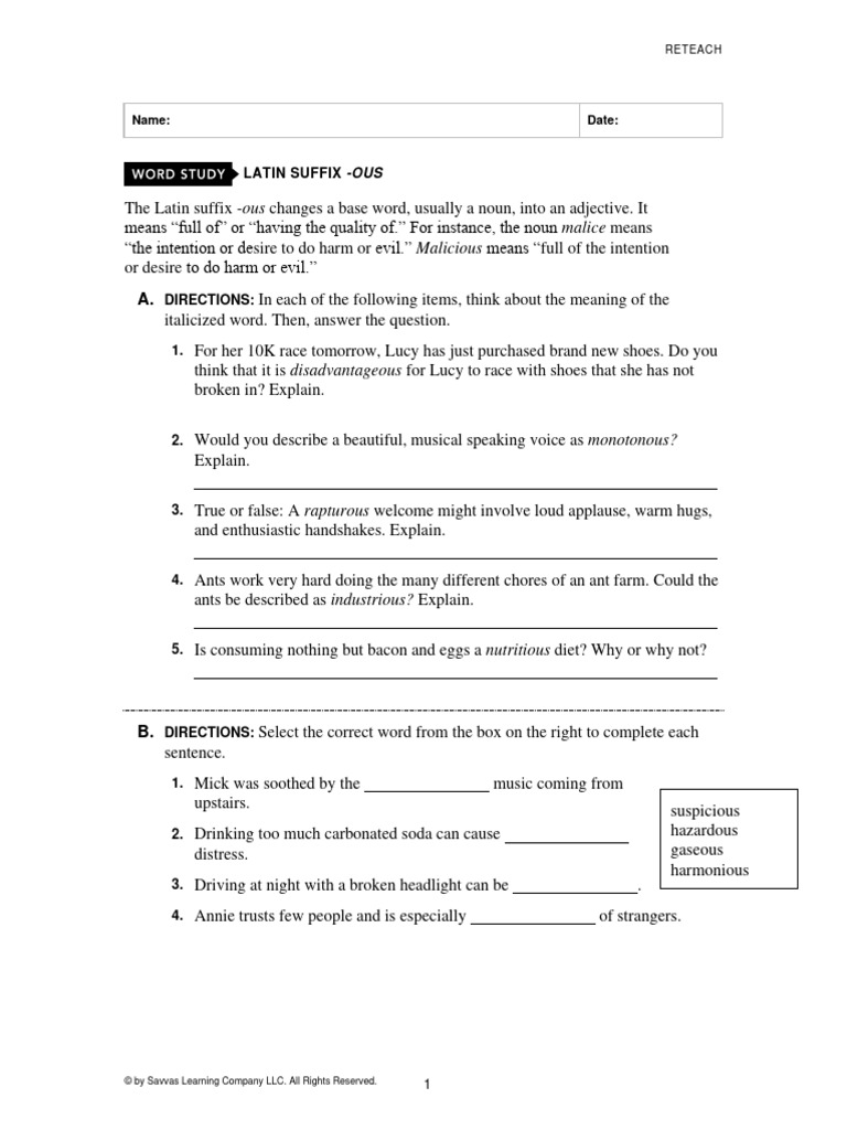 Word Study Latin Suffix Ous | PDF | Linguistic Morphology | Linguistics