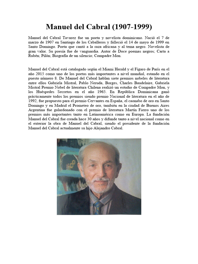 Biografía de Manuel Del Cabral | PDF