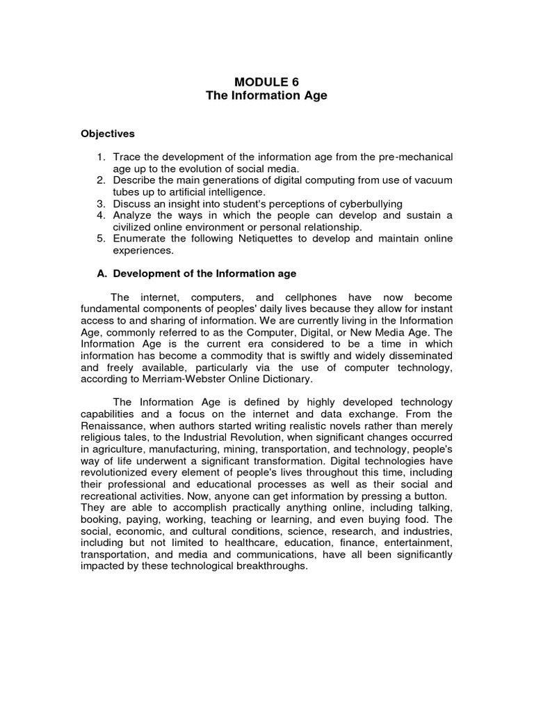 MODULE 6 The Information Age Revised 1 | Download Free PDF | Integrated Circuit | Computer Network